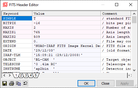 Mira Pro x64 User's Guide - FITS Header Editor